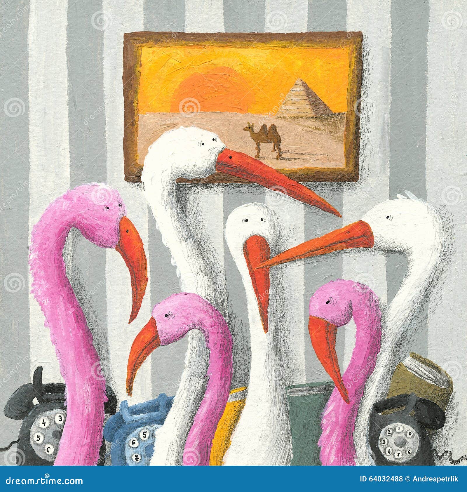 Flamingos In A Funny Office Royalty-Free Cartoon | CartoonDealer.com ...