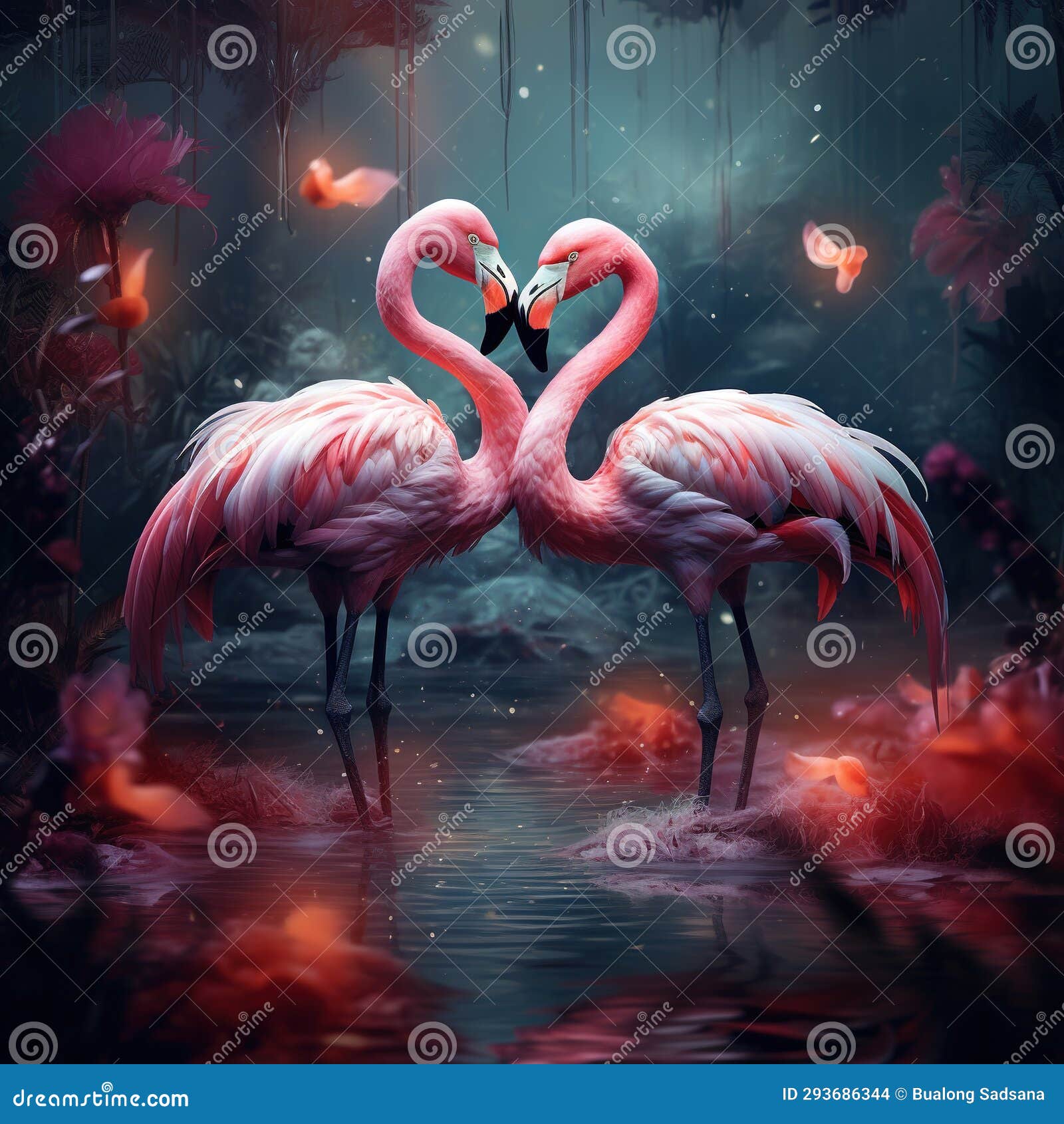 Ai Generated Illustration Wildlife Concept of Flamingos in Water Stock Illustration ...