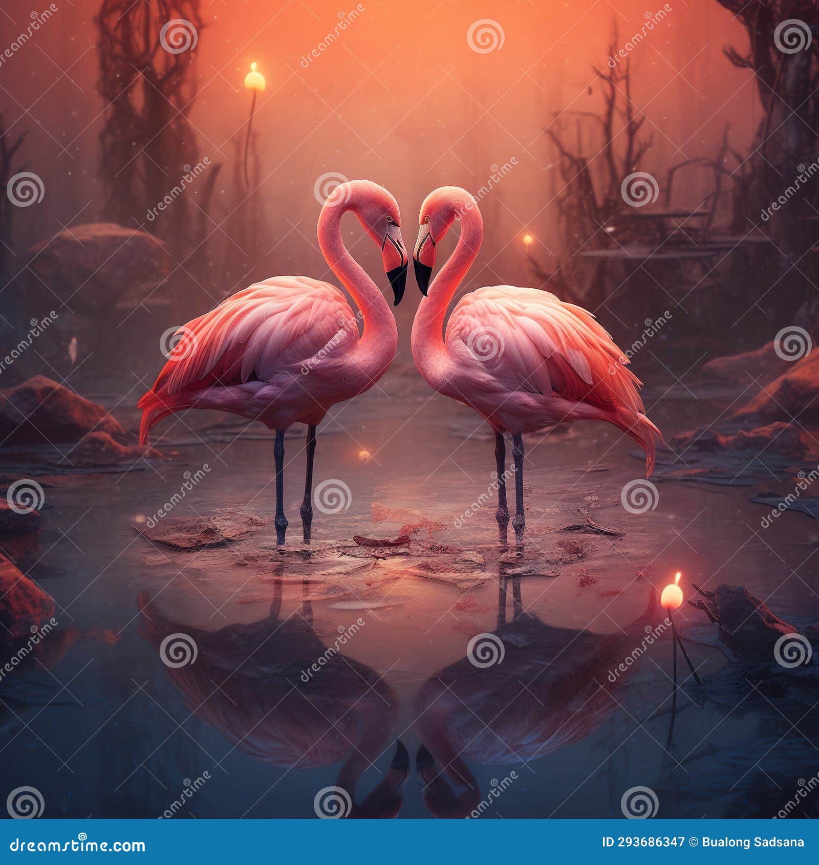 Ai Generated Illustration Wildlife Concept of Flamingos in Water Stock Illustration ...