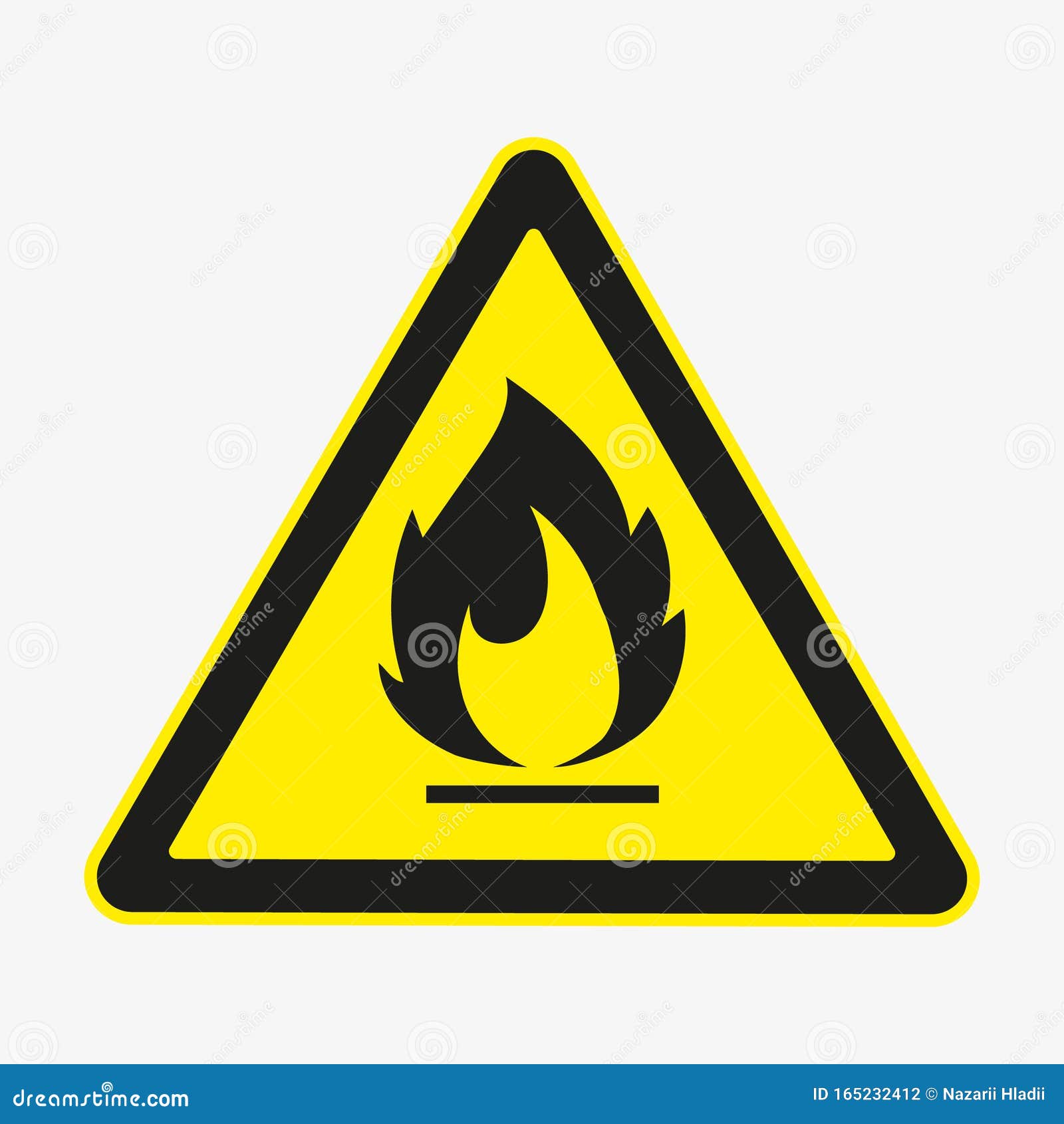 Flammable Fire Hazard Warning Symbol on Yellow Triangular Sign. Vector ...