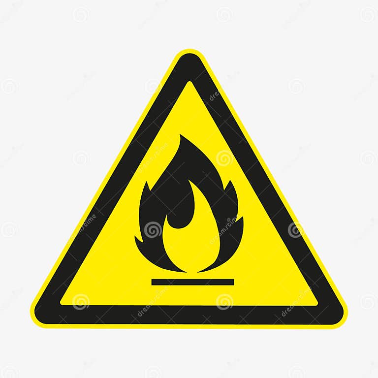 Flammable Fire Hazard Warning Symbol on Yellow Triangular Sign. Vector ...