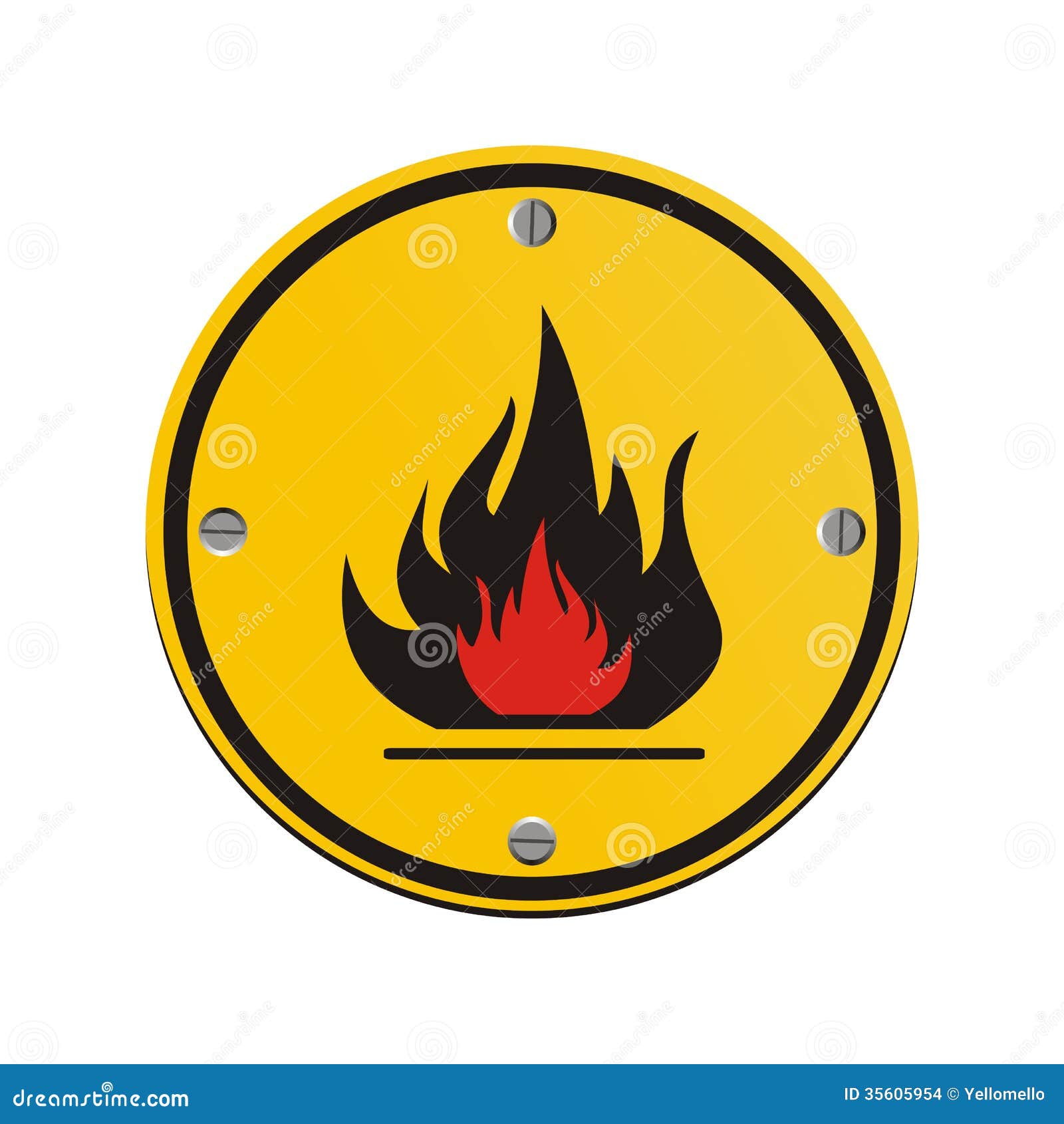 Flammable Round Yellow Sign Stock Illustration - Illustration of beware ...