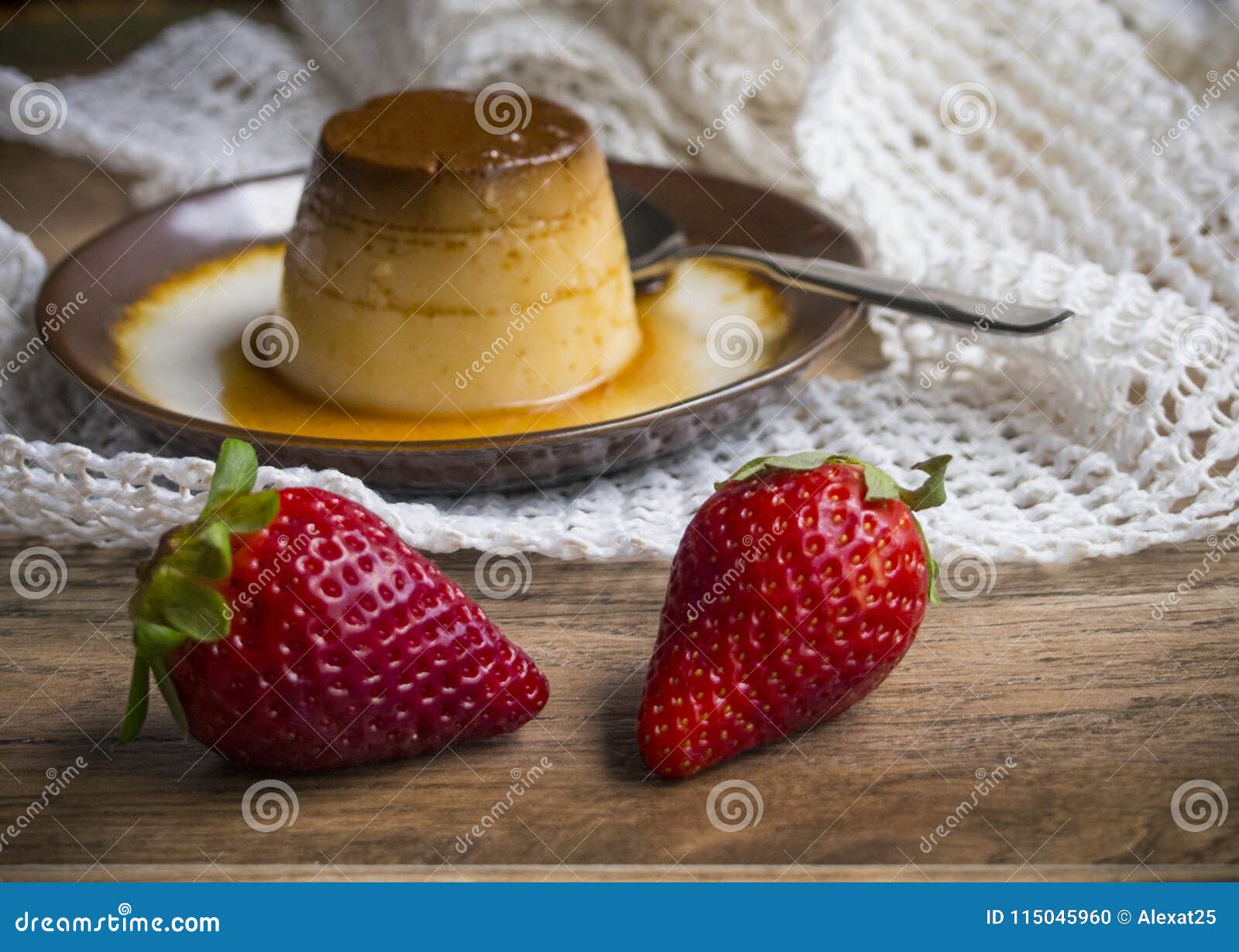 Flan in a plate stock photo. Image of white, syrup, meal - 115045960