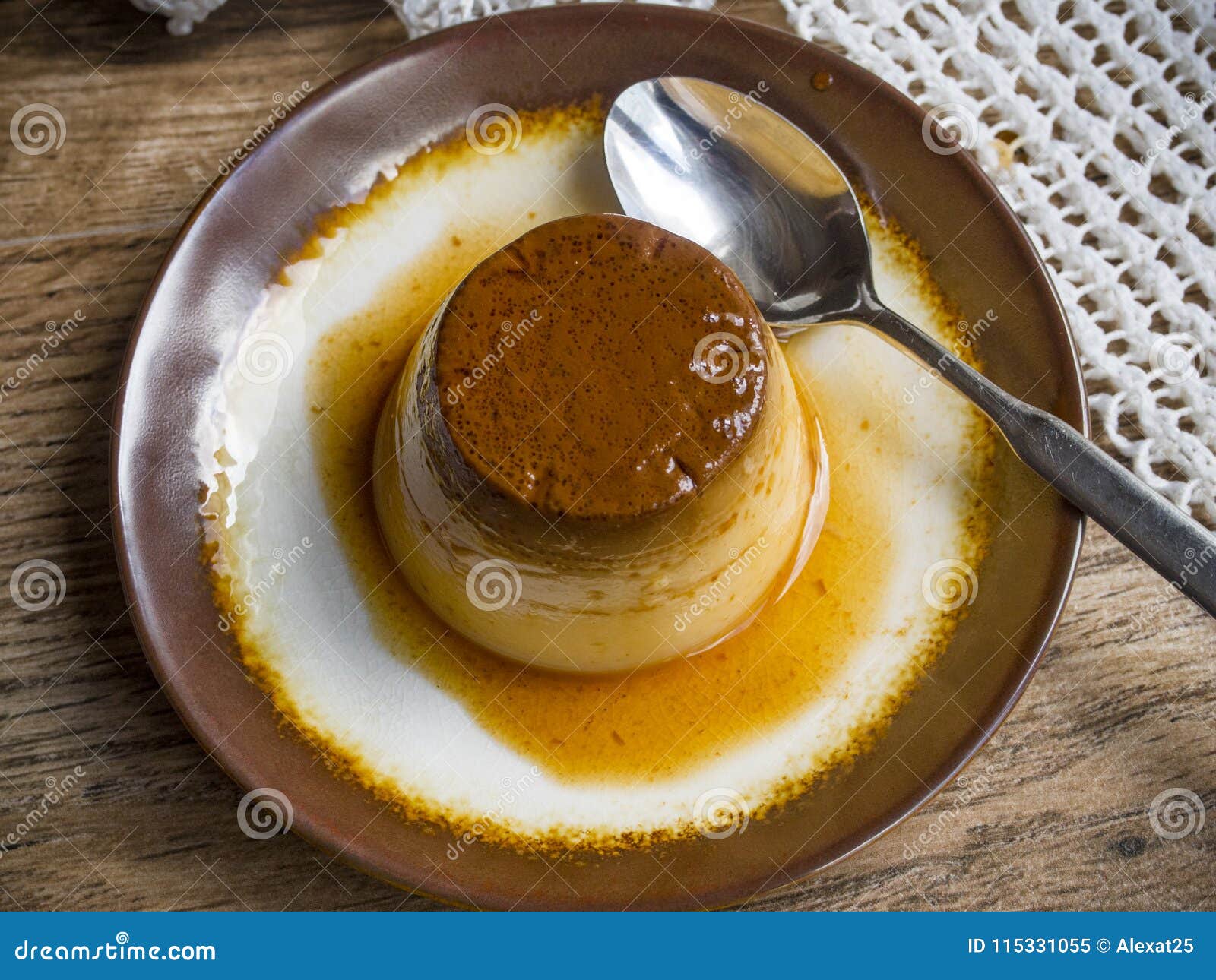 Flan in a plate stock image. Image of white, delicious - 115331055