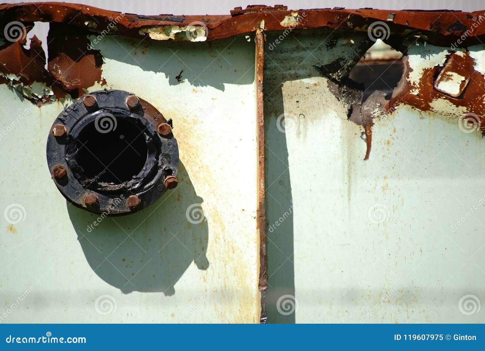Flange on rusted container stock image. Image of rubber - 119607975