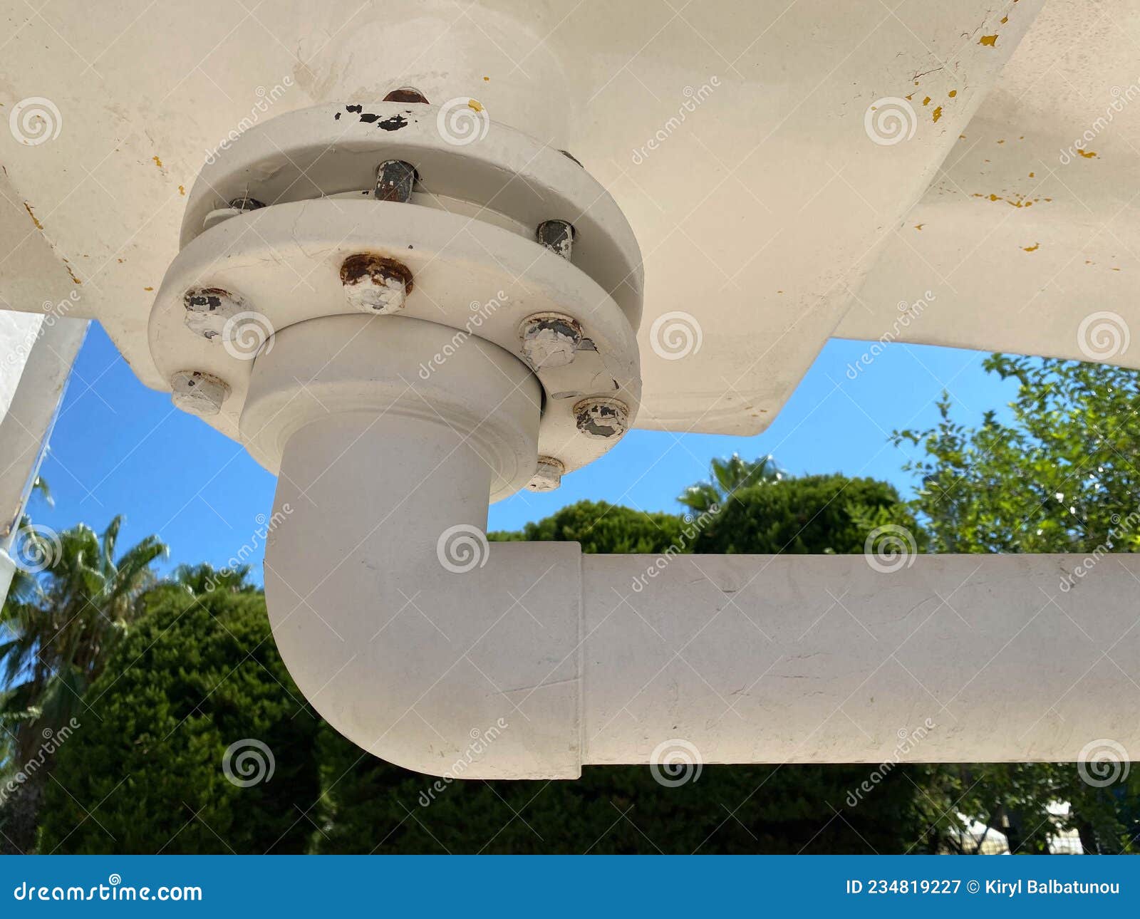 Flanged Connection on a Gray Pipe. Pipes on the Deck of the Ship Stock ...