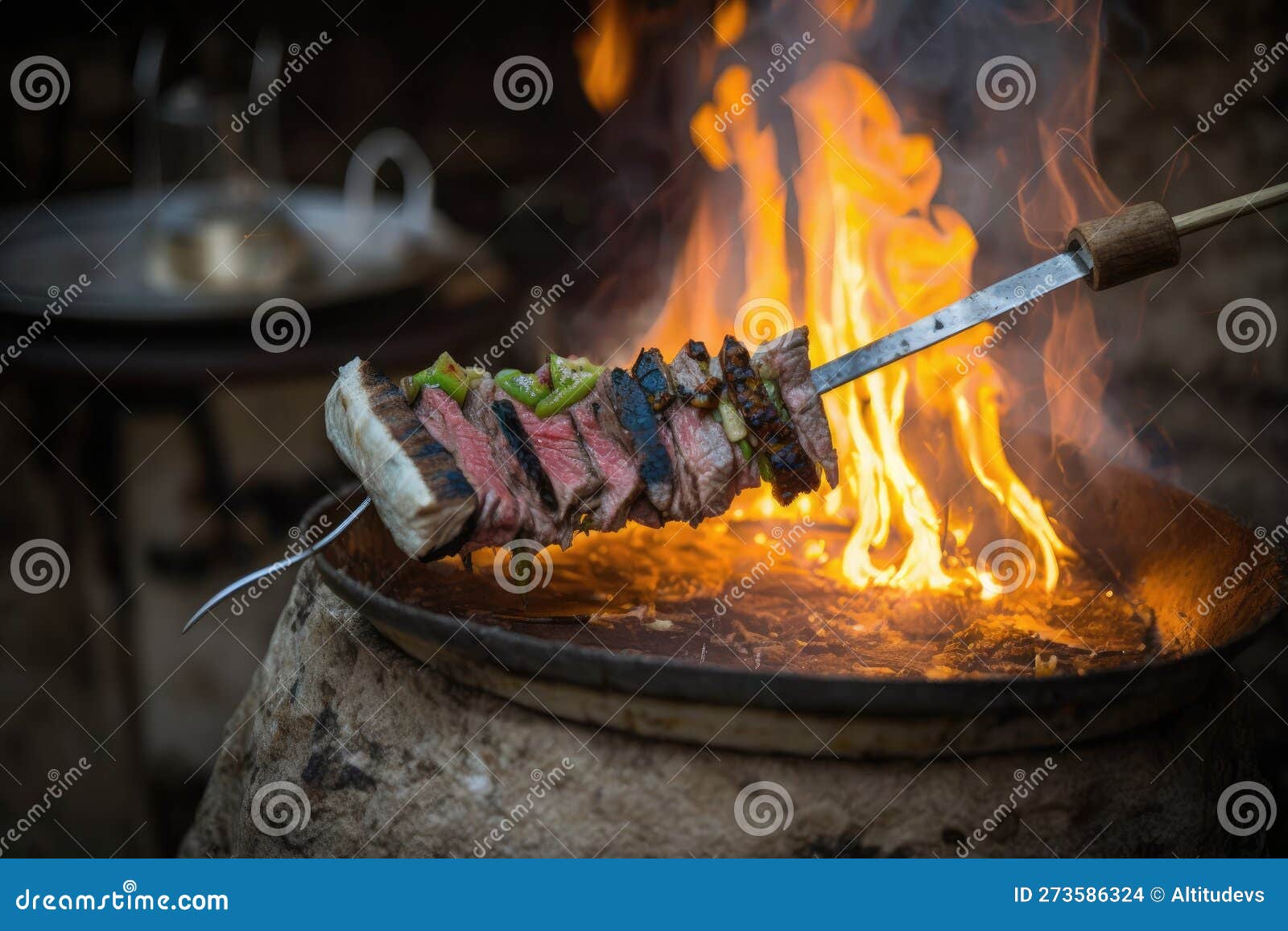Flank Steak Skewered and Cooked Over Open Fire Stock Illustration ...