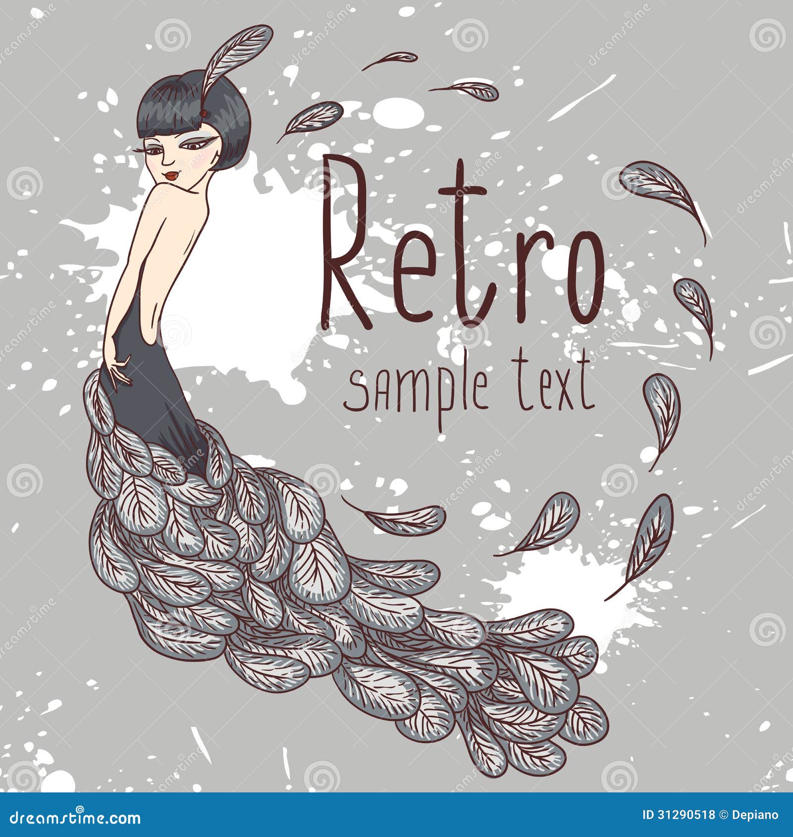 Flapper Girl in a Dress of Feathers Stock Vector - Illustration of ...