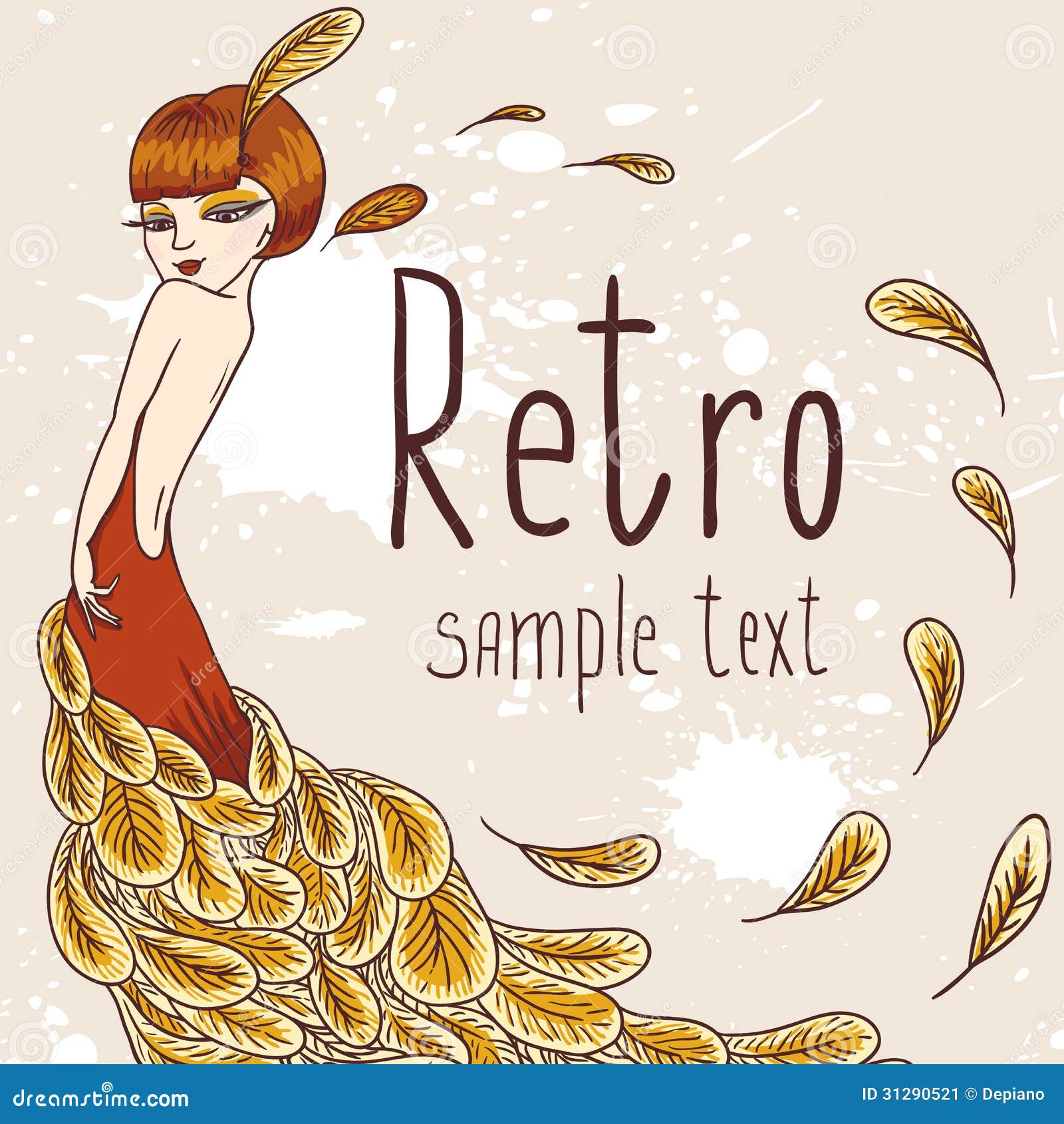 Flapper Girl in a Dress of Feathers Stock Vector - Illustration of girl ...