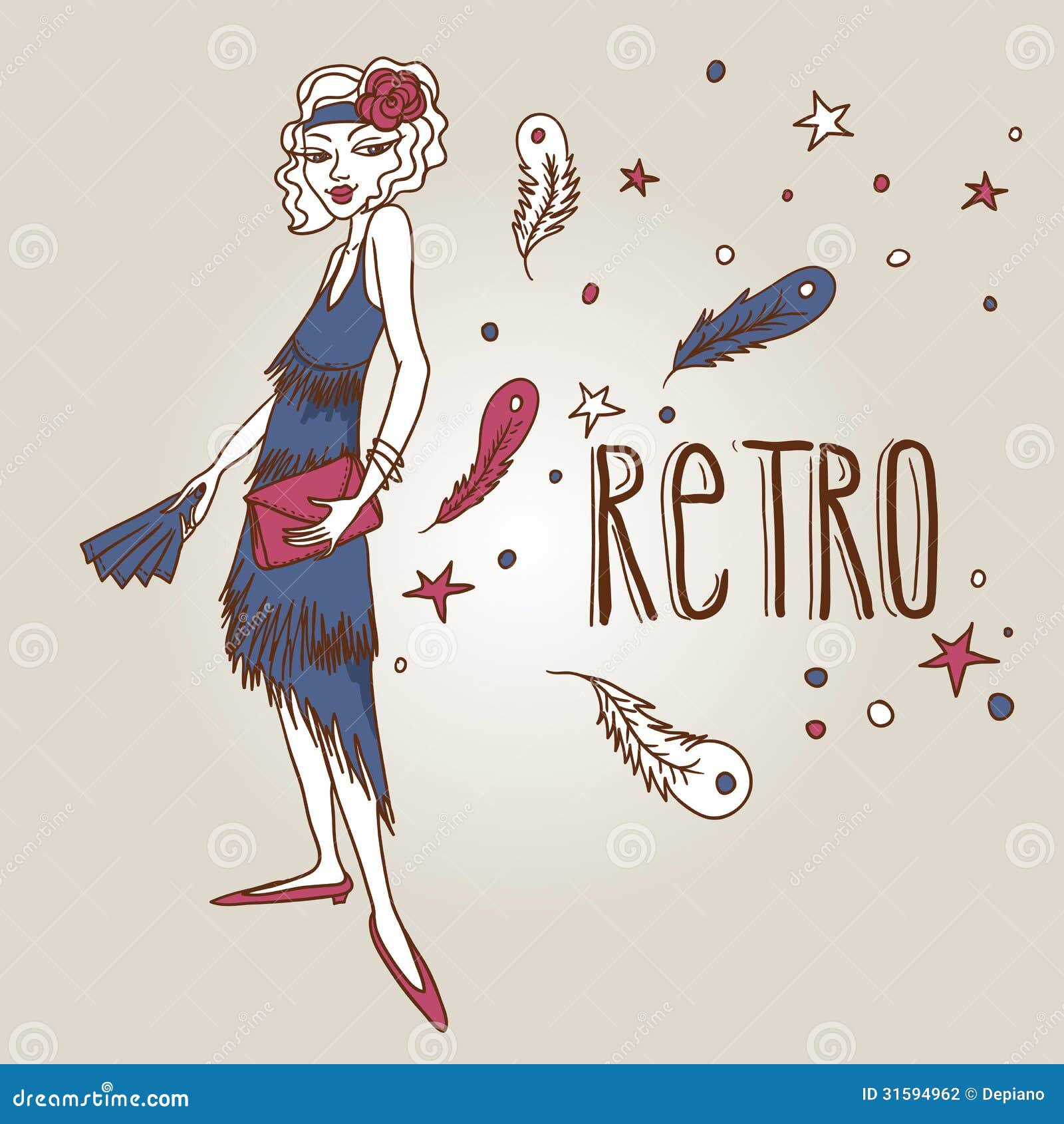 Flapper Girl with fan stock vector. Illustration of vintage - 31594962