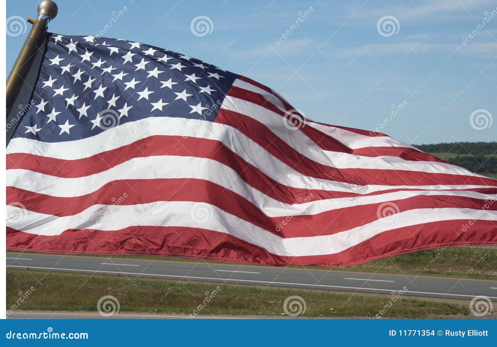 Flapping US Flag stock photo. Image of background, highway - 11771354