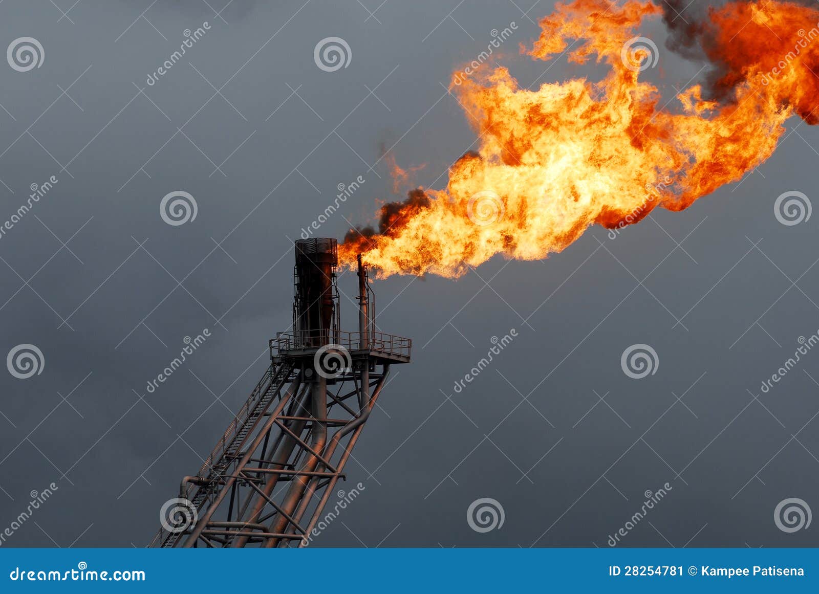 Flare Boom Nozzle and Fire on Offshore Oil Rig Stock Image - Image of ...