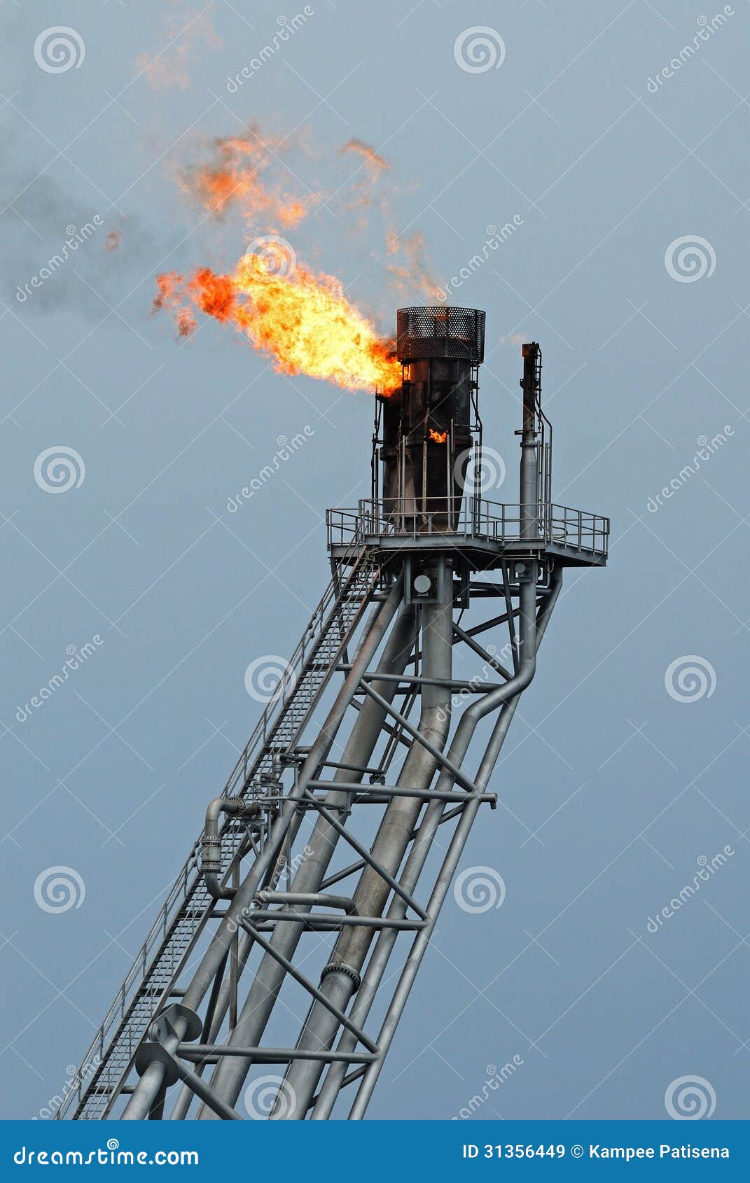 Flare Boom Nozzle and Fire on Offshore Rig Stock Image - Image of ...