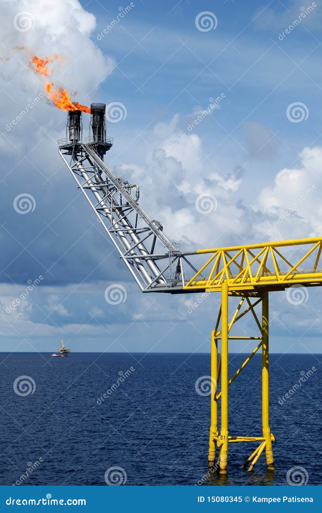 Flare Boom on Offshore Oil Rig Stock Image - Image of global, pollute ...