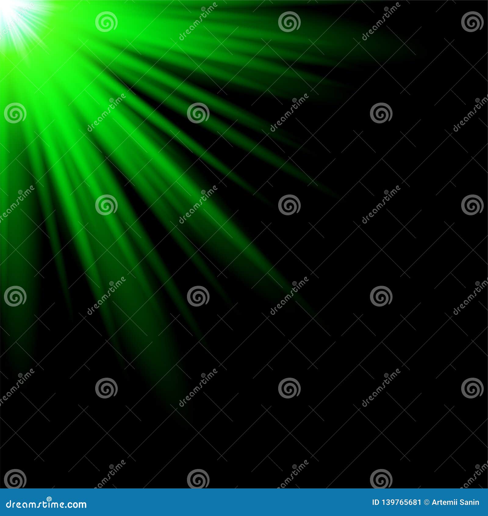 Flare of Green Light Rays Element. Vector Illustration with Shining ...