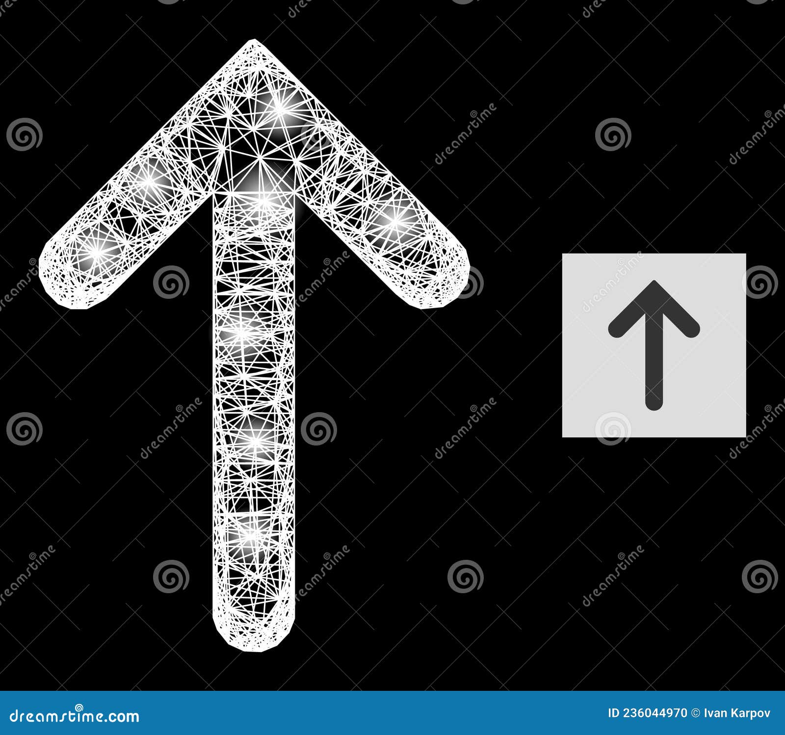 Flare Intersected Mesh Up Arrow Icon with Light Spots and White Mesh ...