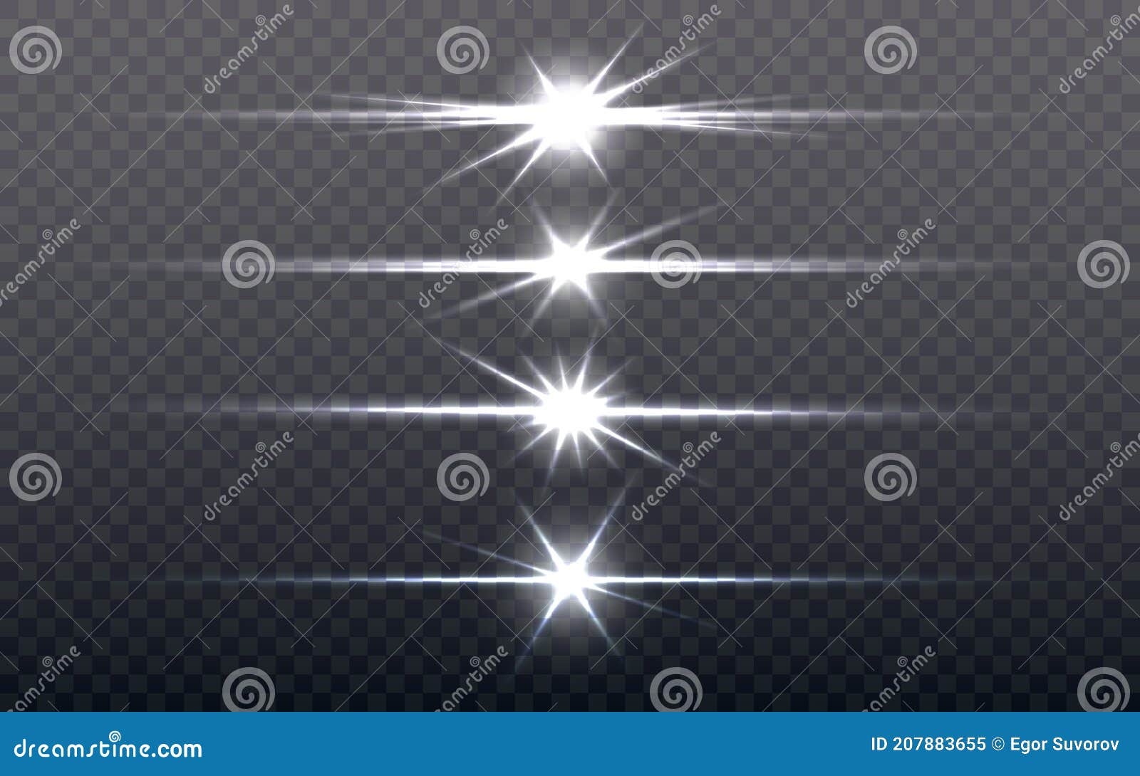 Flare Light Set. Silver Glowing Light on Transparent Background. Bright ...
