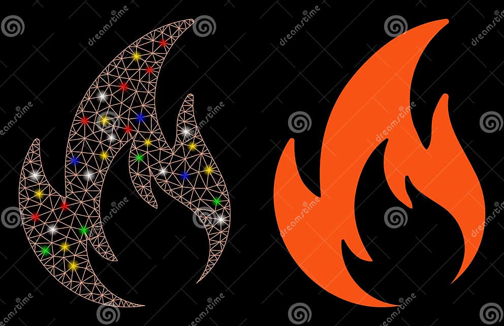 Flare Mesh Carcass Flame Icon with Flare Spots Stock Vector ...