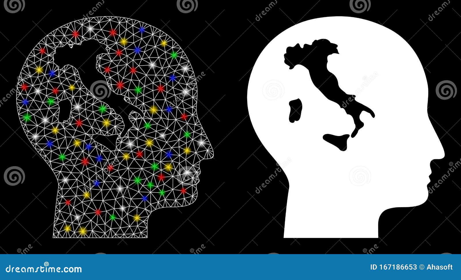 Flare Mesh Carcass Italian Thinking Icon With Flare Spots Cartoon ...