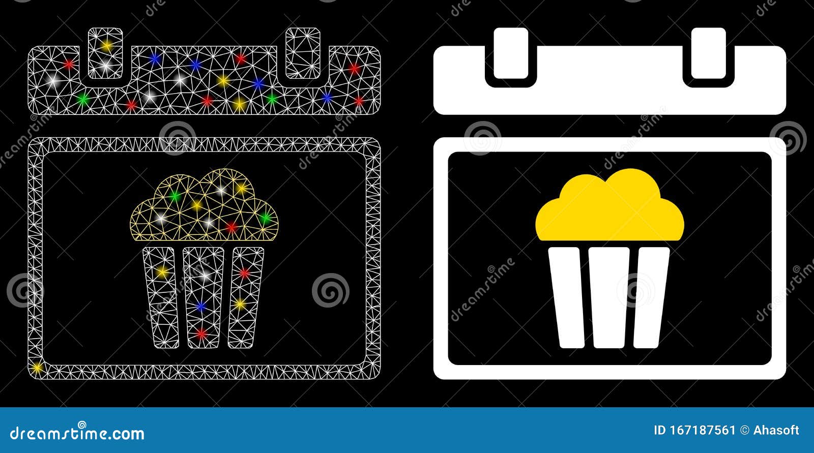 Flare Mesh Carcass National Popcorn Day Icon with Flare Spots Stock ...