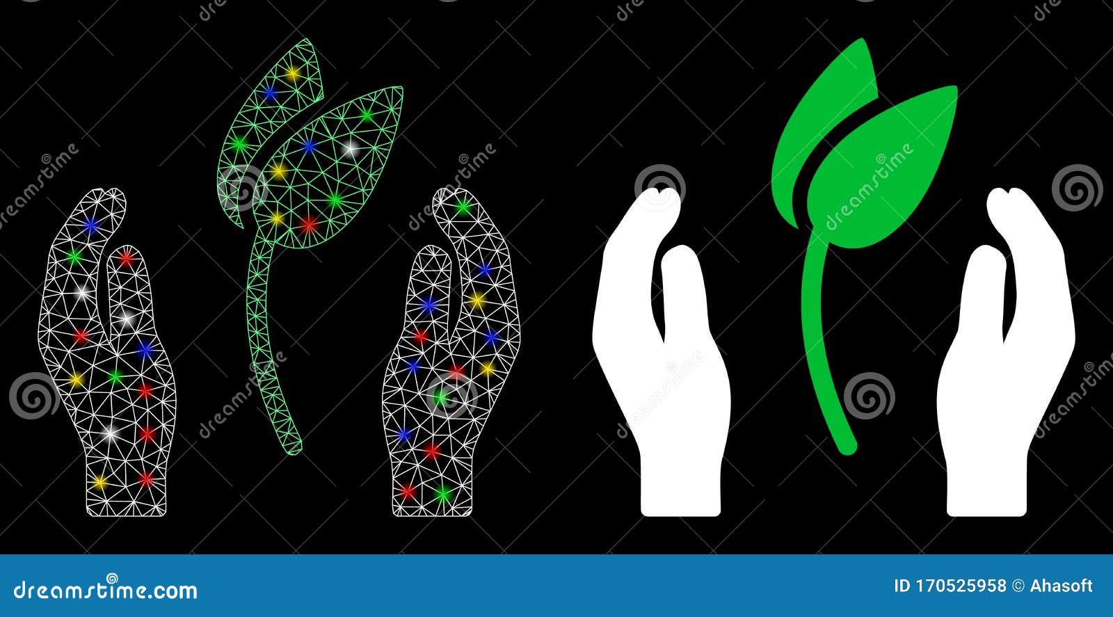 Flare Mesh 2D Sprout Care Hands Icon with Flare Spots Stock Vector ...