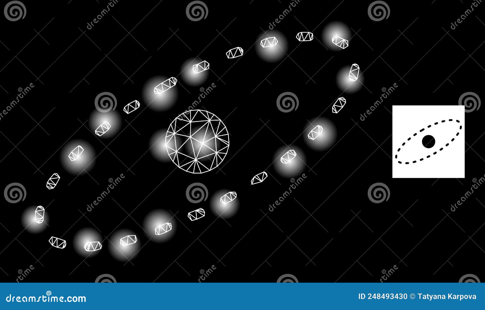 Glossy Network Electron Orbit Icon with Constellation Light Spots Stock ...