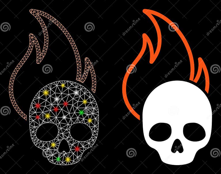 Bright Mesh Wire Frame Hell Fire Icon with Flare Spots Stock Vector ...
