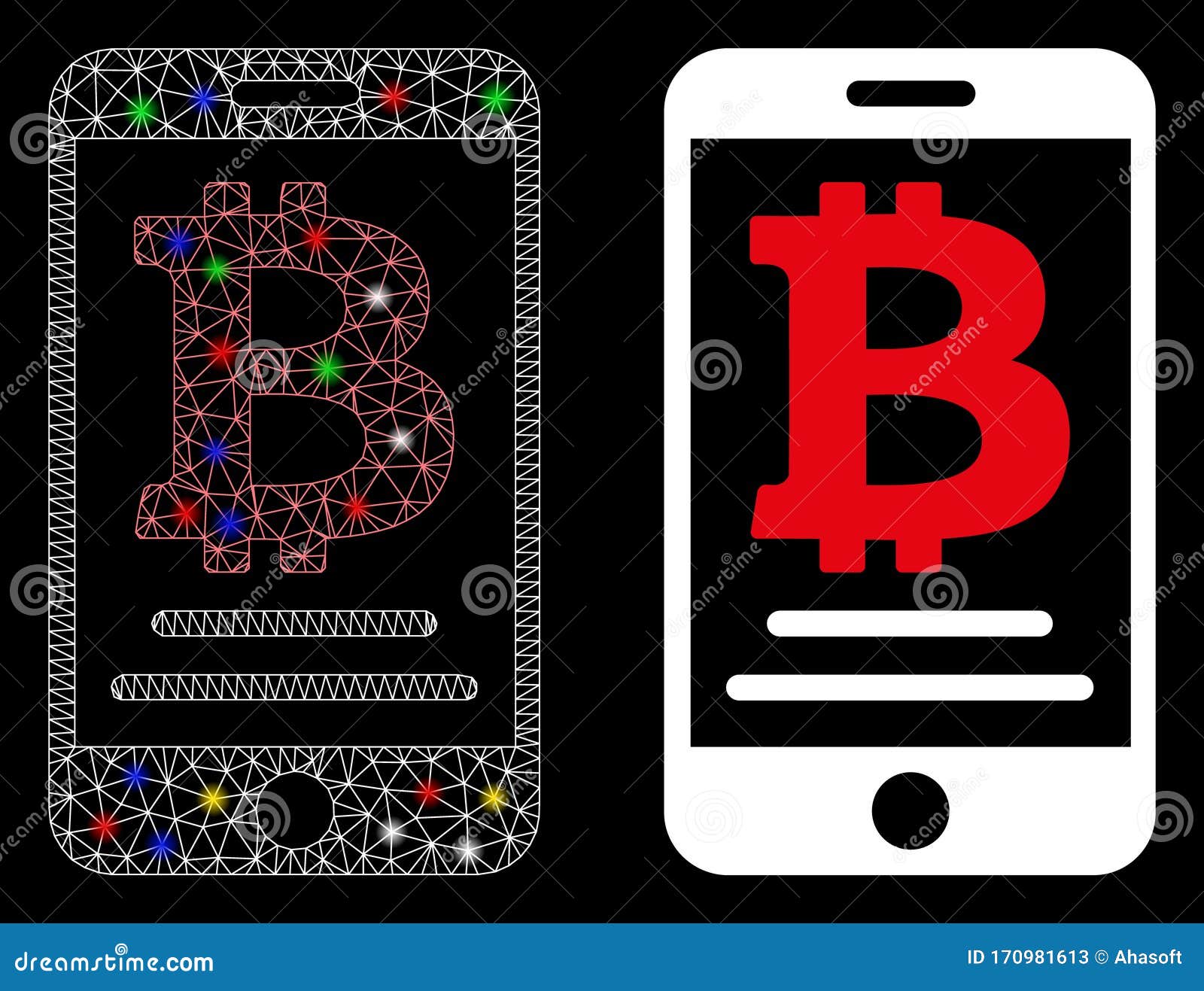 Flare Mesh Network Bitcoin Mobile Payment Icon with Flash Spots Stock ...