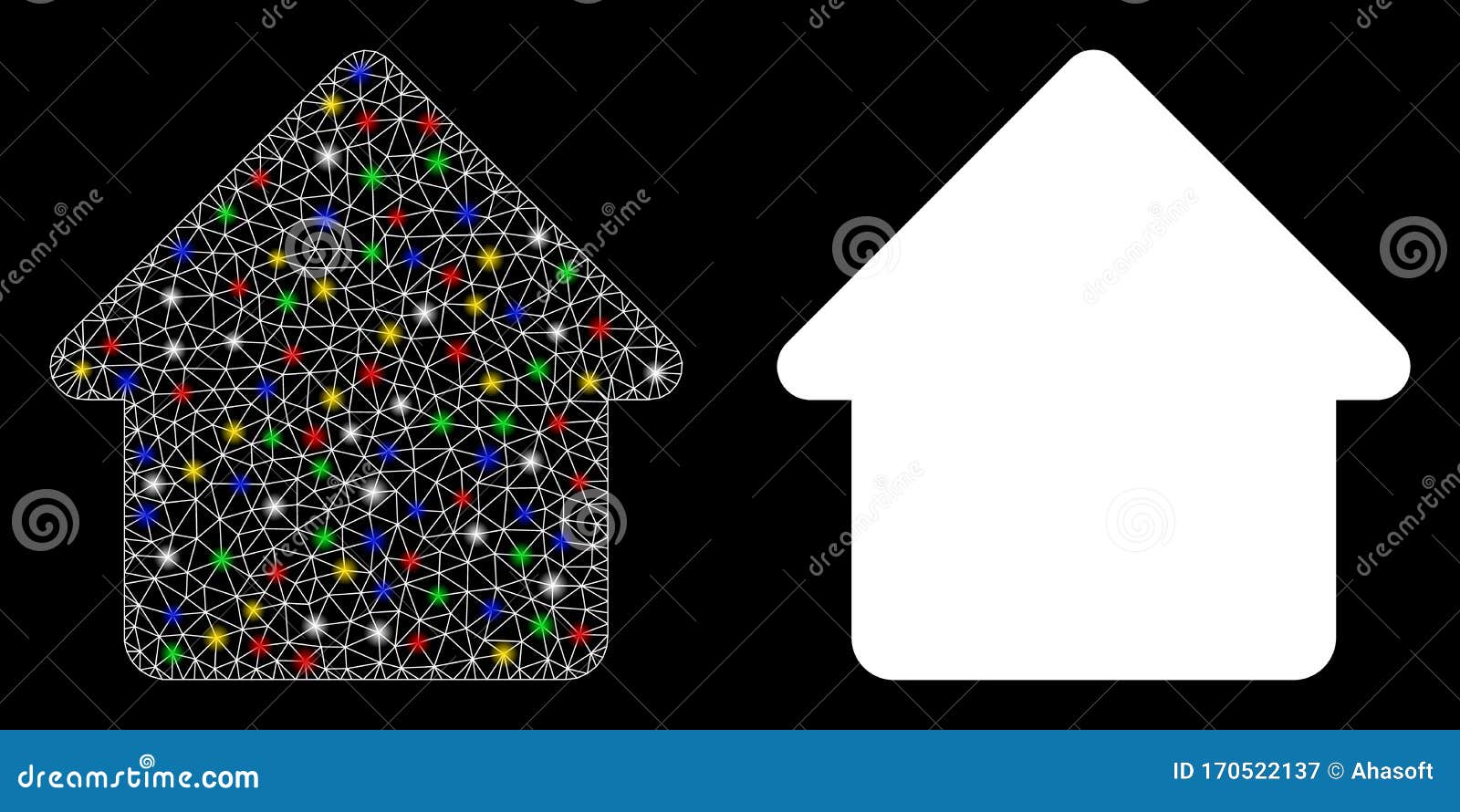 Flare Mesh Network Cabin Icon with Flare Spots Stock Vector ...