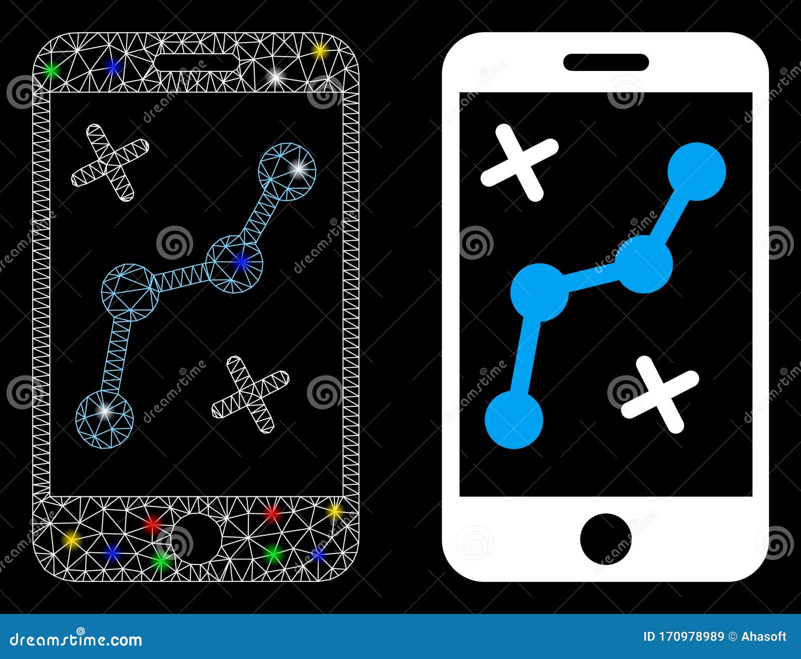 Flare Mesh Network Mobile Route Map Icon with Flare Spots Stock Vector ...