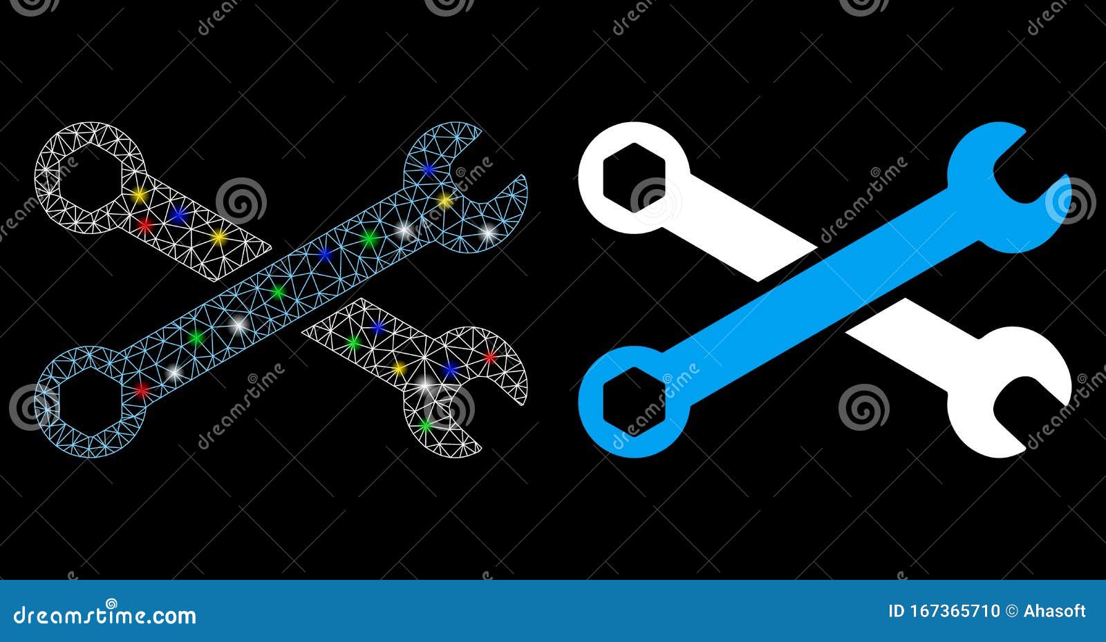 Flare Mesh Network Wrenches Icon with Flare Spots Stock Vector ...