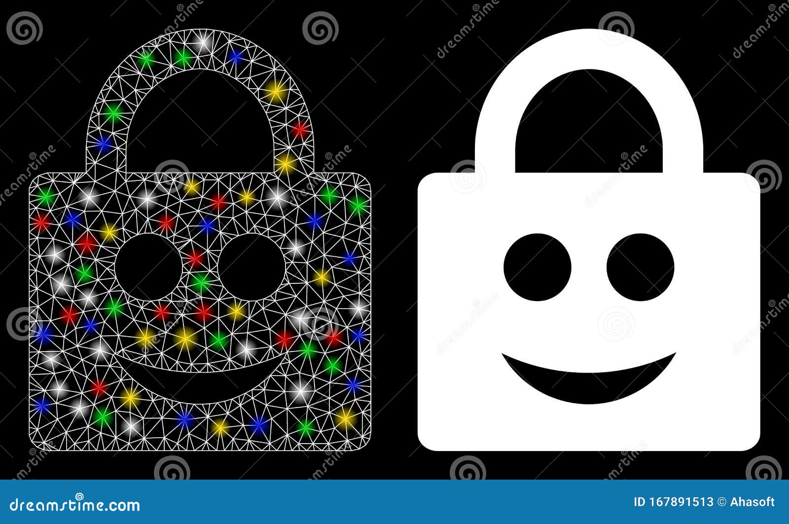 Flare Mesh 2D Smiled Lock Icon with Flare Spots Stock Illustration ...