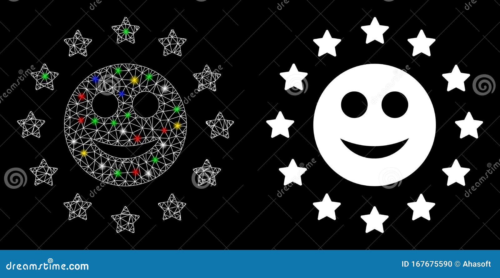 Flare Mesh Network Starred Smile Icon with Flare Spots Stock Vector ...