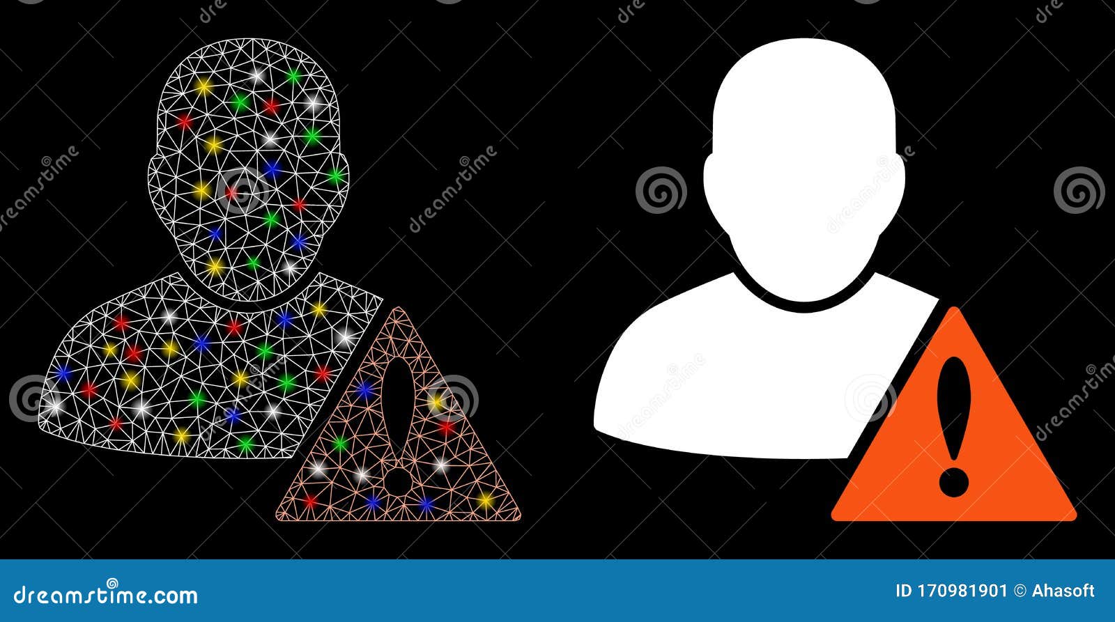 Glowing Mesh Wire Frame User Problem Icon with Flash Spots Stock Vector ...