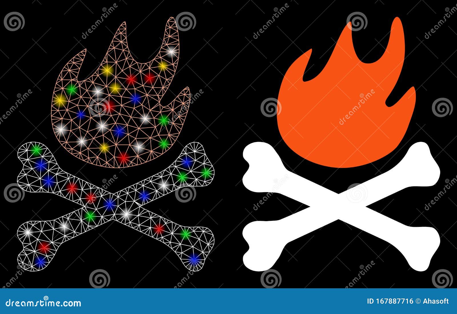 Flare Mesh Wire Frame Bones Hell Fire Icon with Light Spots Stock ...