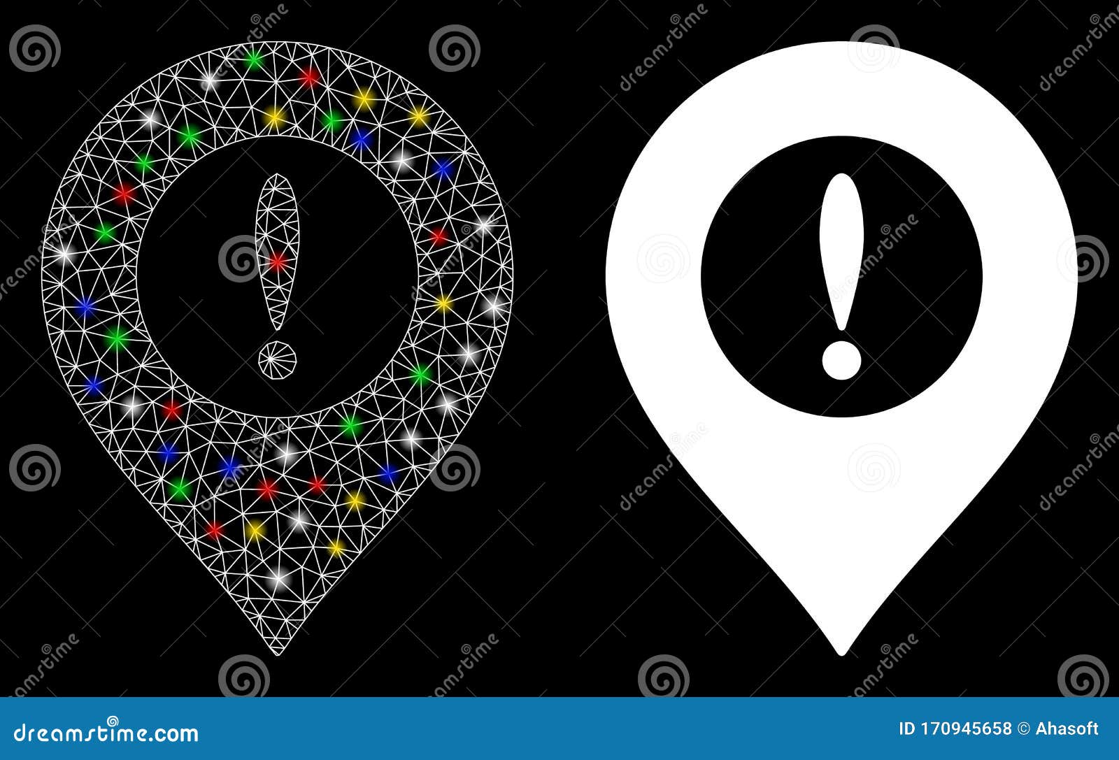 Flare Mesh Wire Frame Caution Marker Icon with Flare Spots Stock Vector ...