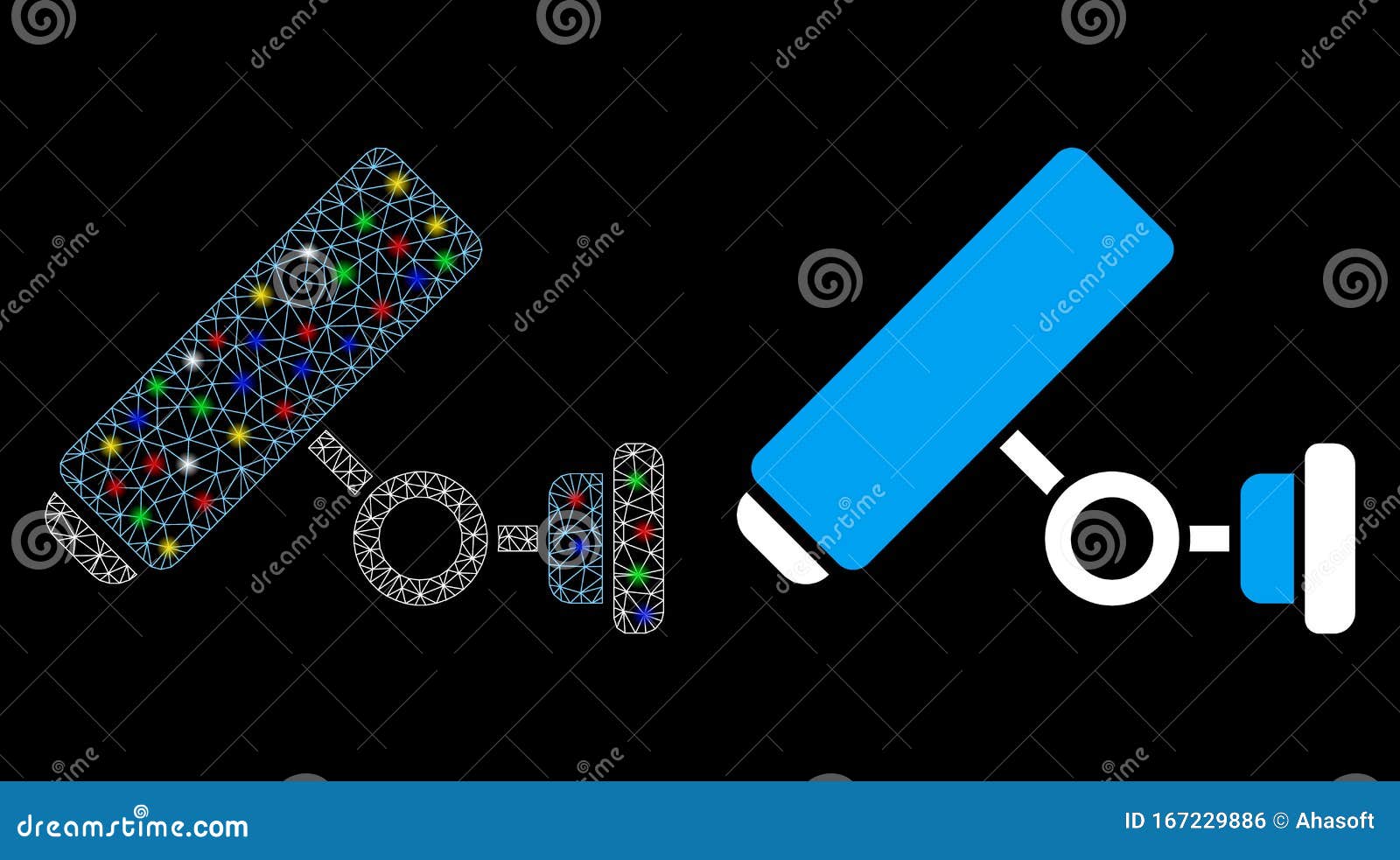 Flare Mesh Wire Frame CCTV Camera Icon with Flare Spots Stock Vector ...