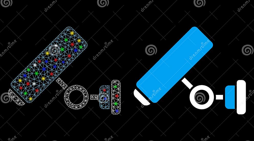 Flare Mesh Wire Frame CCTV Camera Icon with Flare Spots Stock Vector ...