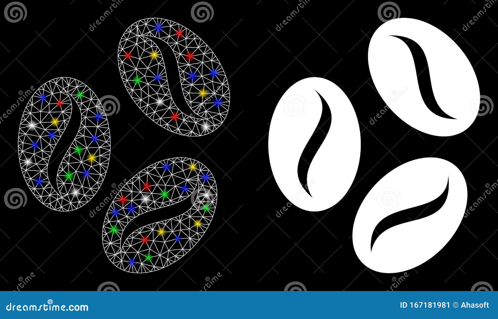 Flare Mesh Wire Frame Cocoa Beans Icon with Flare Spots Stock ...