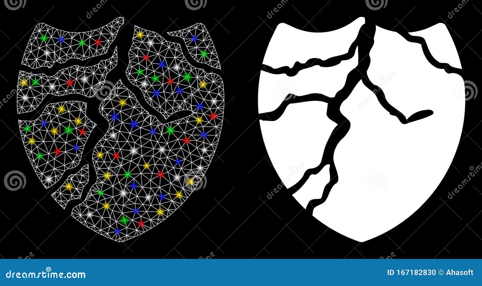 Flare Mesh Wire Frame Corrupted Shield Icon with Flare Spots Stock ...