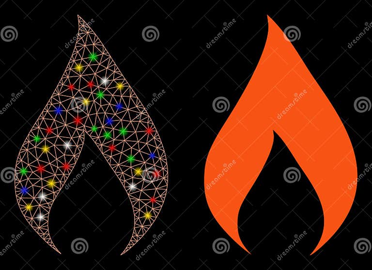Flare Mesh Wire Frame Flame Icon with Flare Spots Stock Vector ...