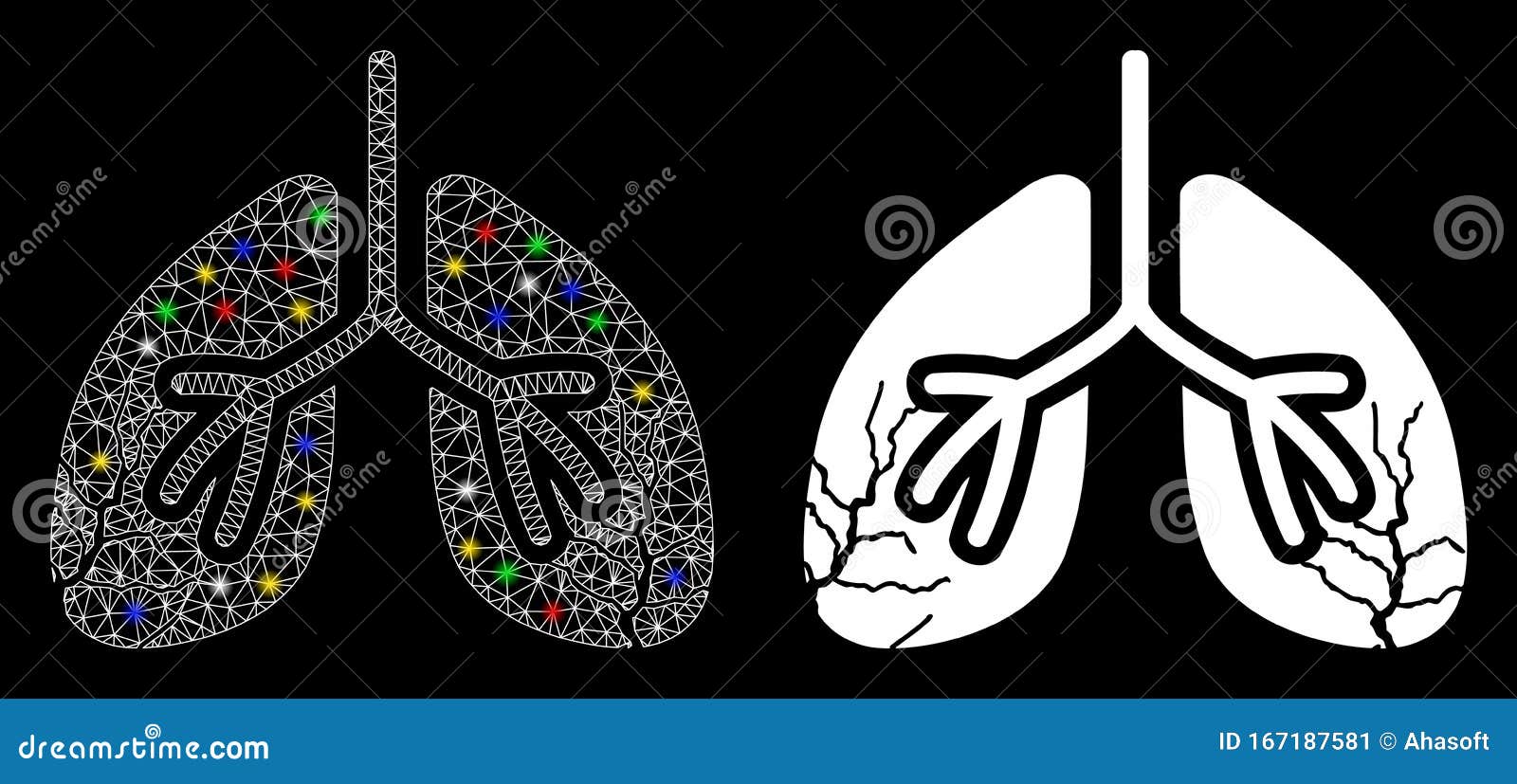 Flare Mesh Wire Frame Lungs Cancer Icon with Flare Spots Stock Vector ...
