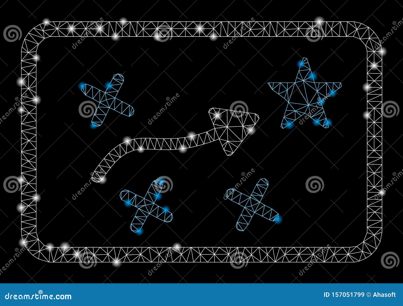 Flare Mesh Wire Frame Route Map with Flare Spots Stock Vector ...