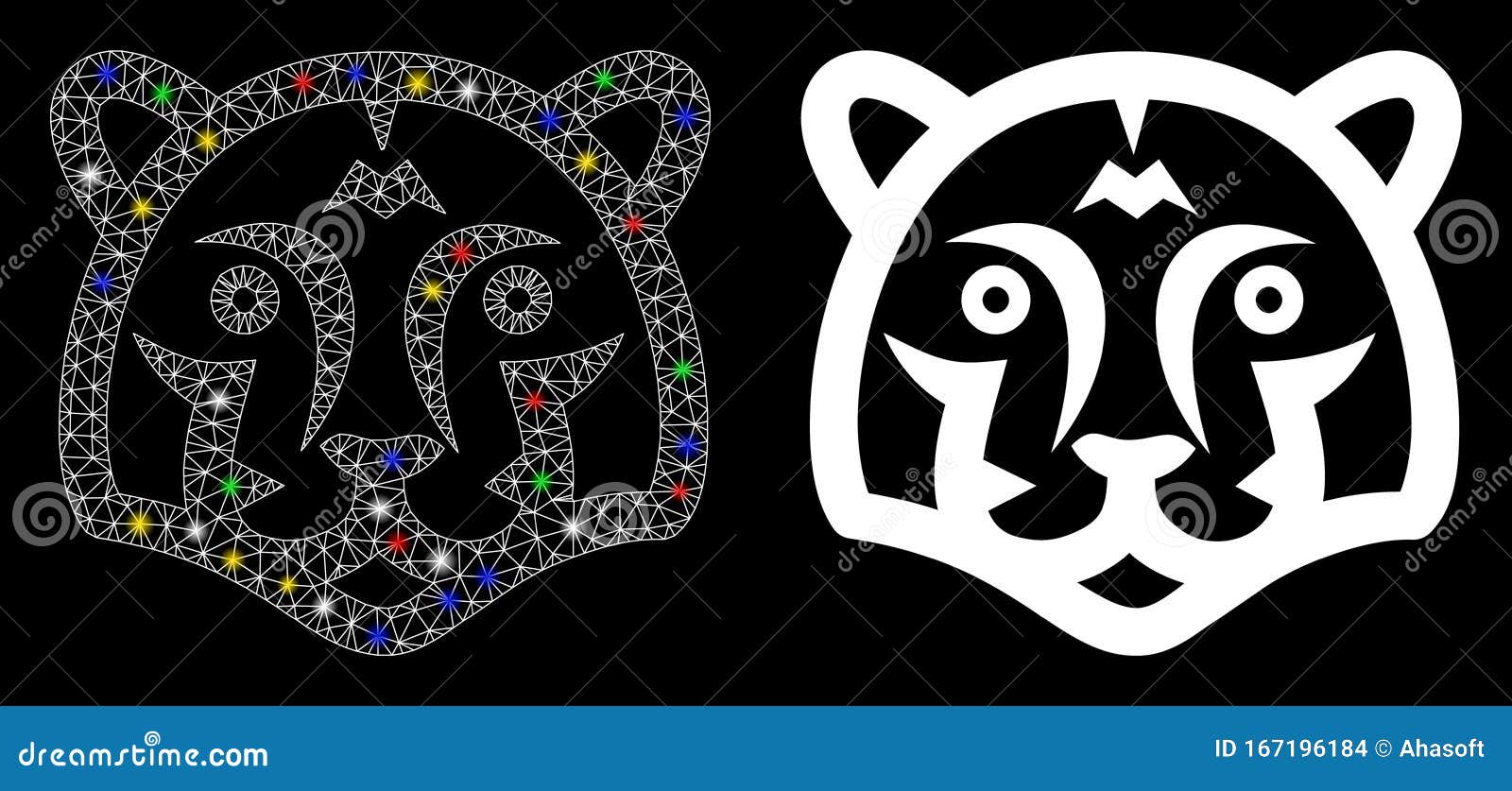 Flare Mesh Wire Frame Tiger Head Icon with Flare Spots Stock Vector ...