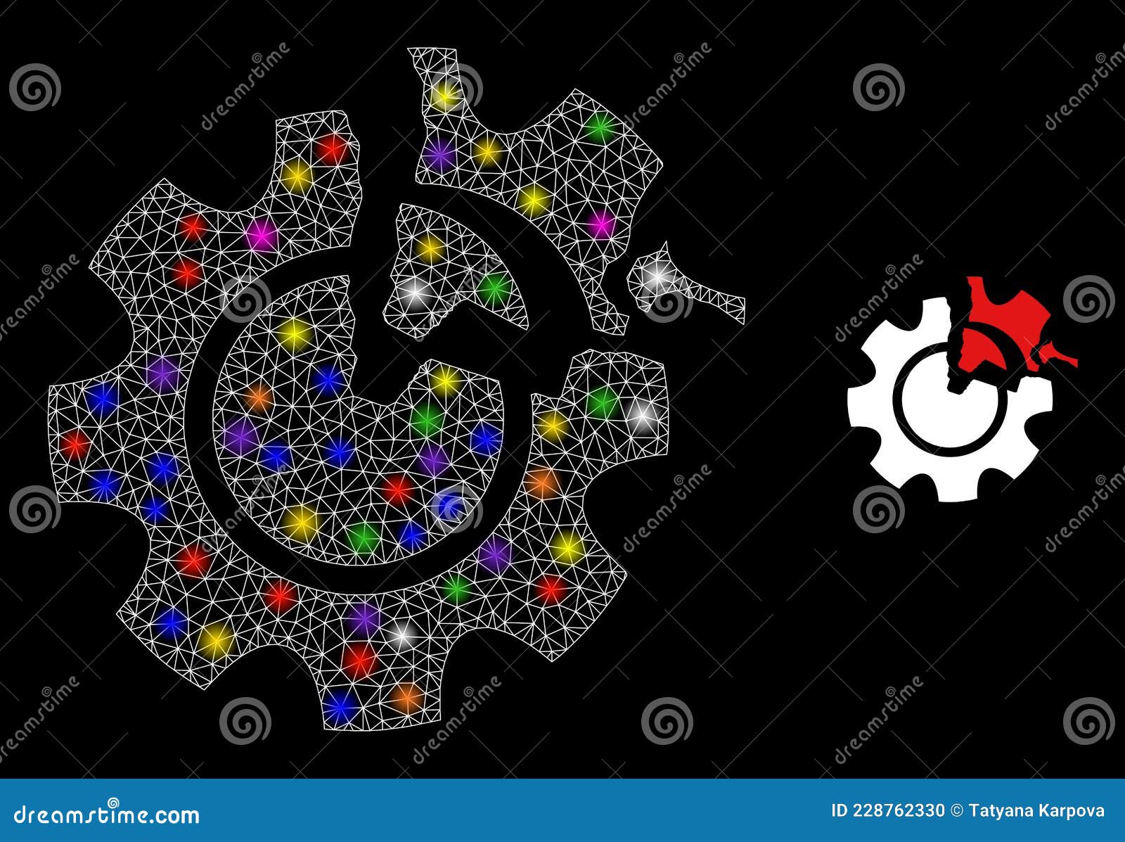 Bright Network Gear Damage Icon with Constellation Color Lightspots ...
