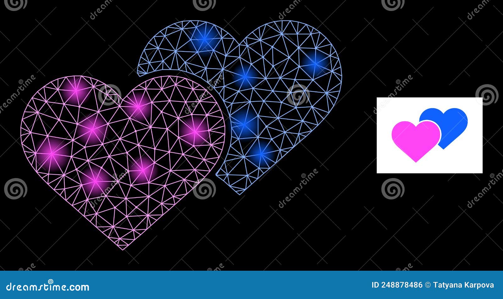 Flare Net Love Hearts Icon with Constellation Light Spots Stock Vector ...