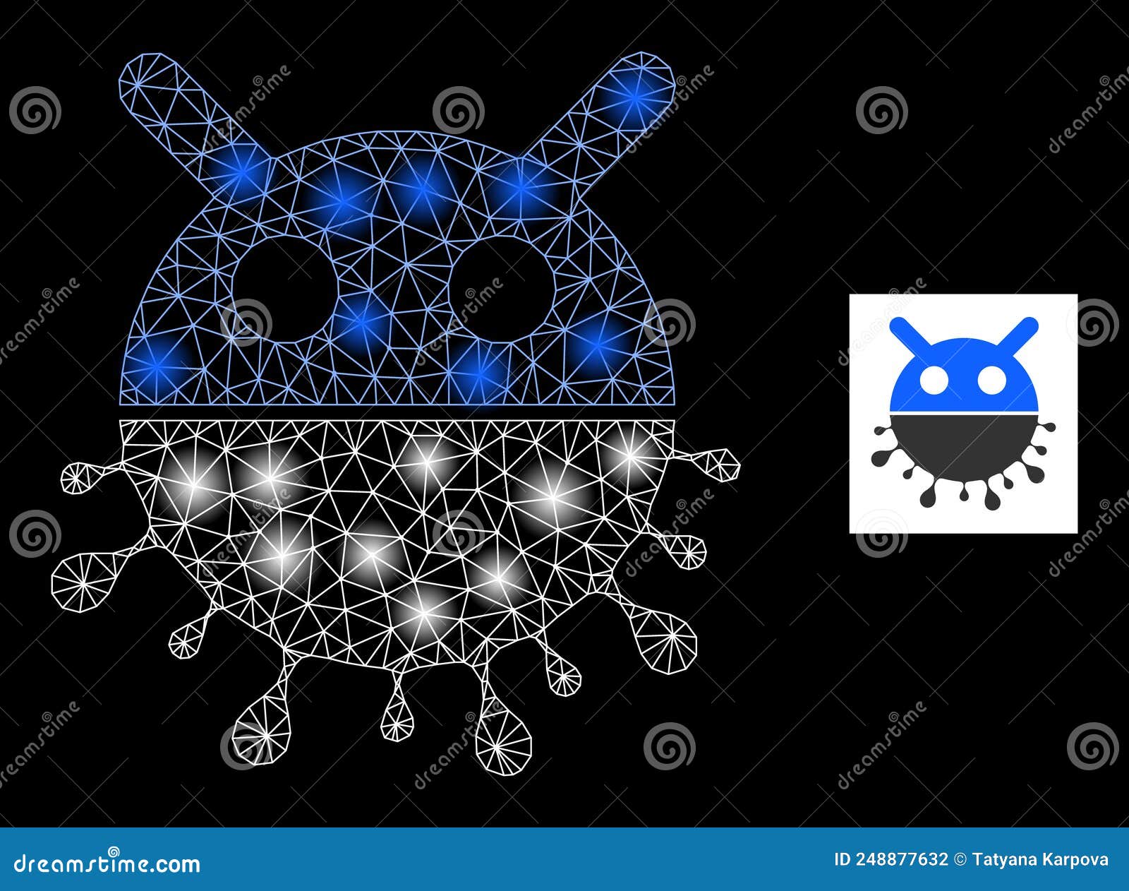 Flare Net Virus Bot Icon with Constellation Lightspots Stock Vector ...