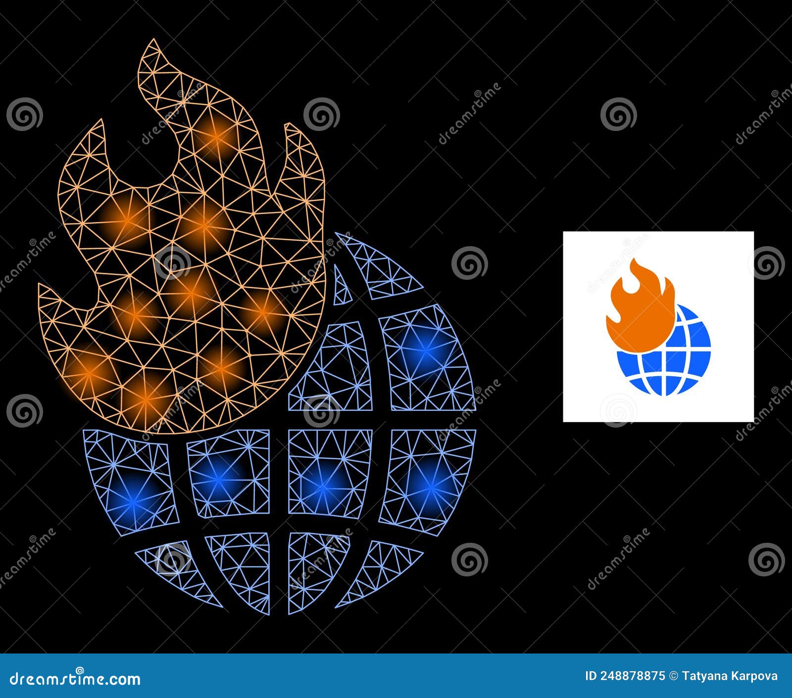 Flare Net World Fire Icon with Glare Lightspots Stock Vector ...
