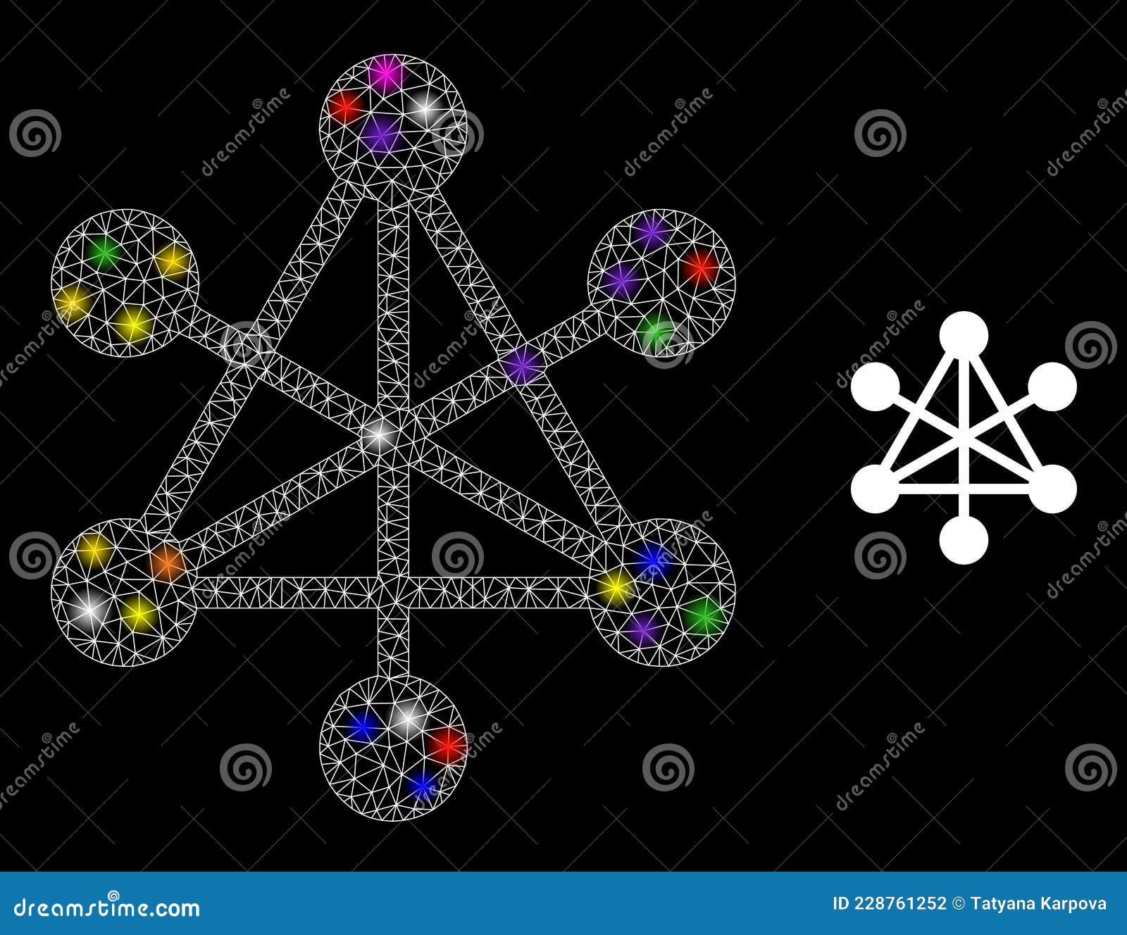 Glossy Net Network Nodes Icon with Constellation Color Light Spots ...