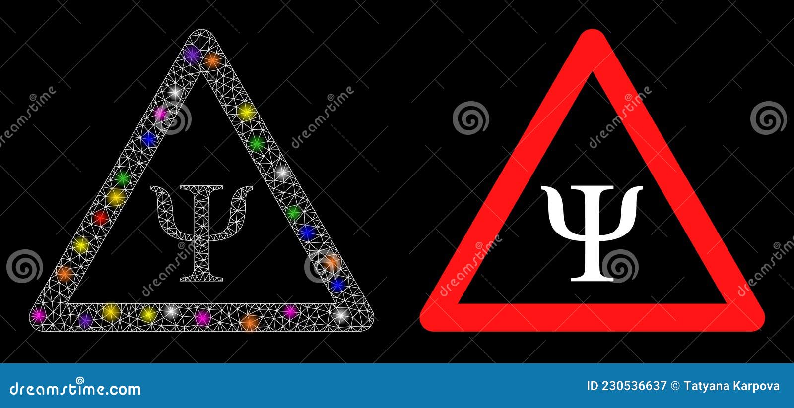 Glossy Mesh Psychology Danger Icon with Constellation Colorful Light ...